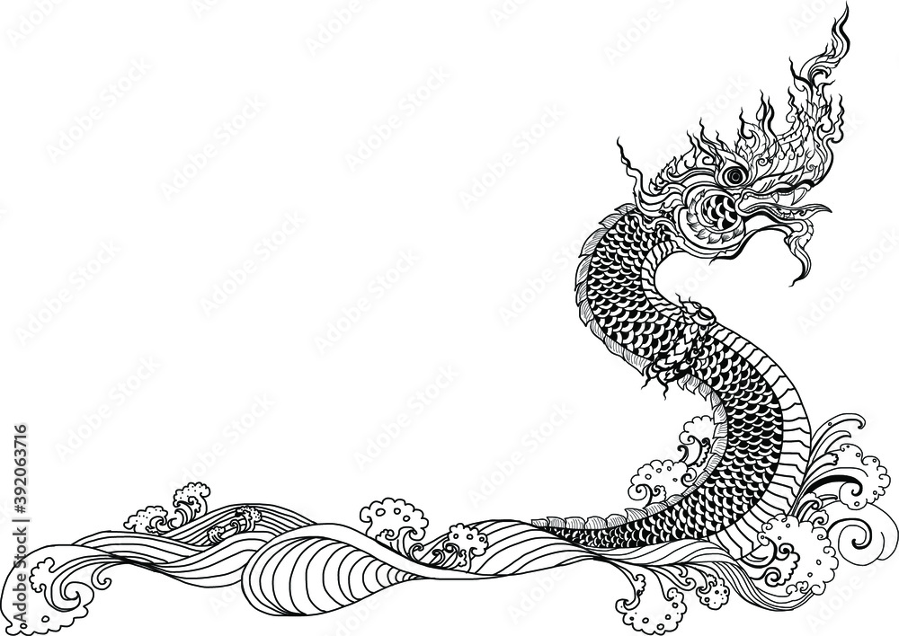 Traditional Line Thai Style Naka Thai Dragon Vector And Illustration Isolate Naga Or Naka Is