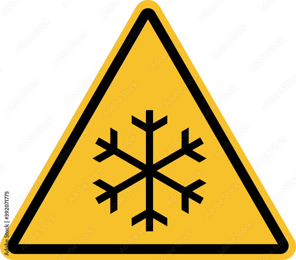 Low temperature warning sign. Beware of extreme cold and frost. Safety ...