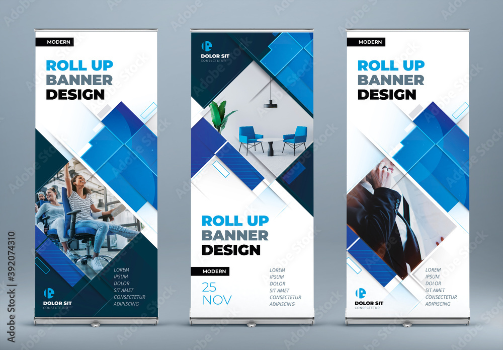 Business Retractable Banner Layout with Blue Elements Stock Template ...