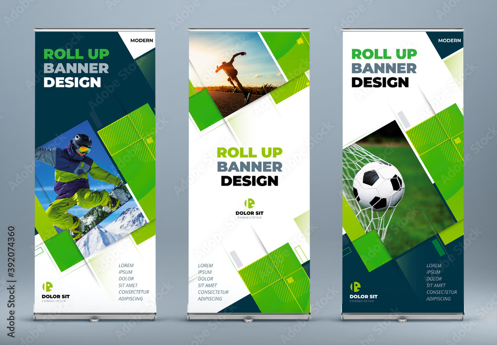 Business Retractable Banner Layout with Green Elements Stock Template ...