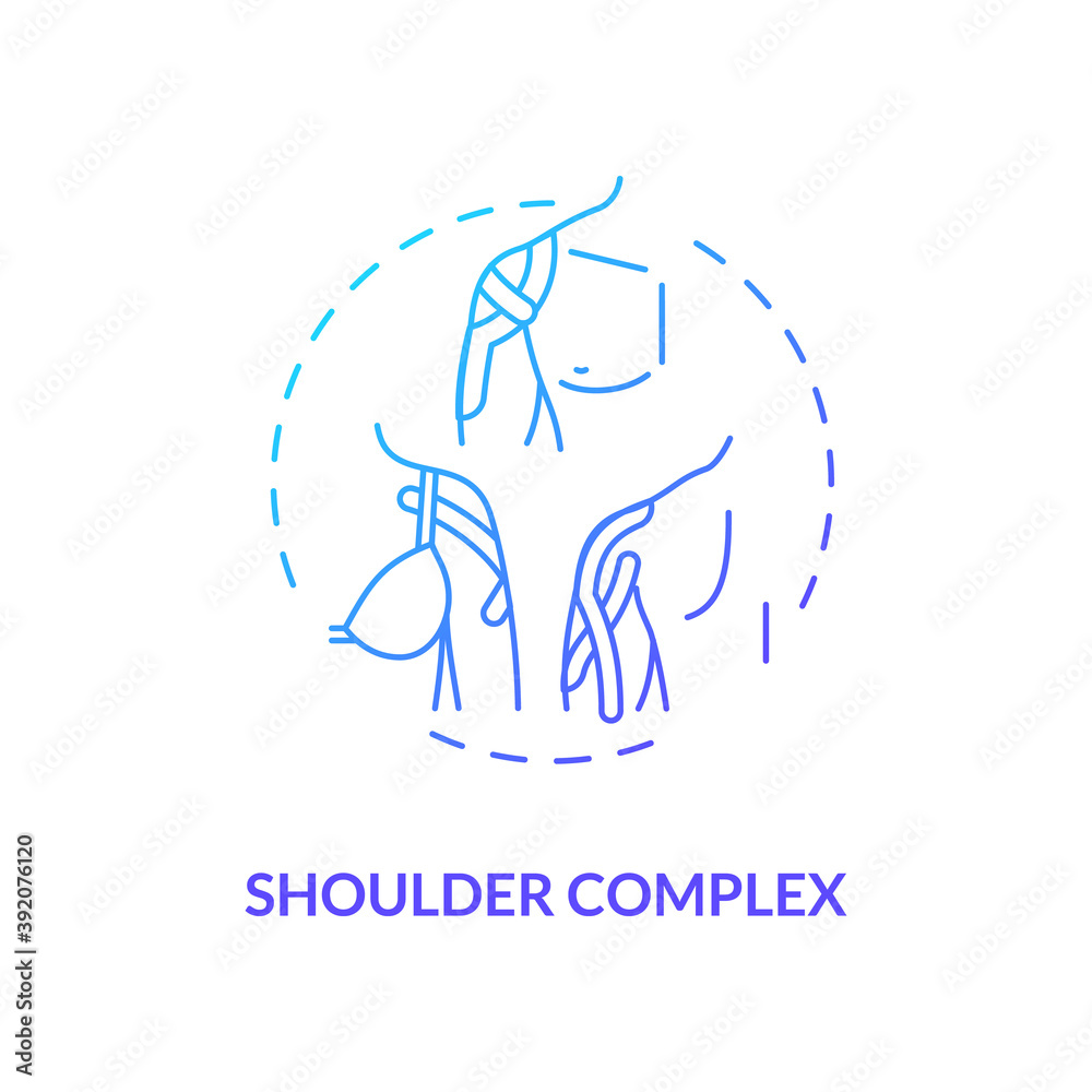 Shoulder complex blue gradient concept icon. Muscle sprain protection ...