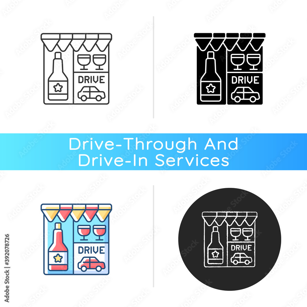 Drive through liquor store icon. Alcohol and spirits. Drinks in shop ...