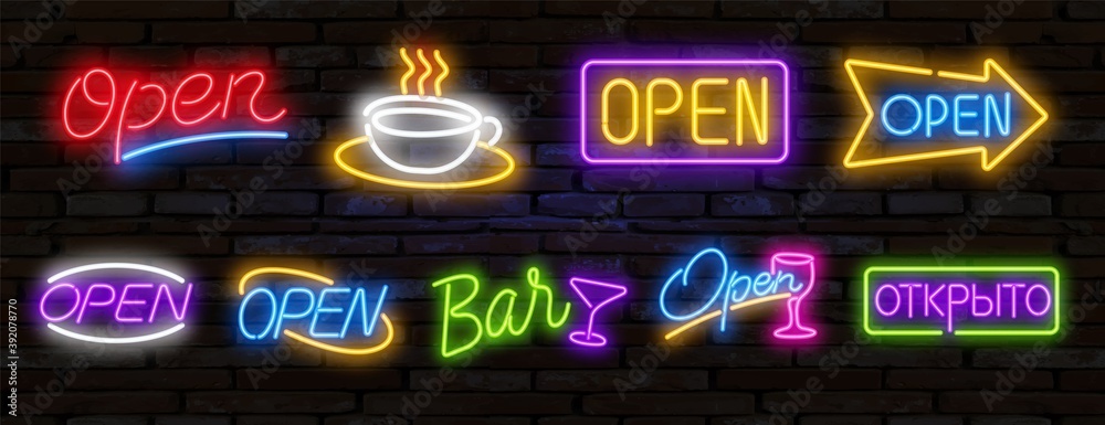 Pop art neon light sign. Bright signboard, light banner. Vector ...