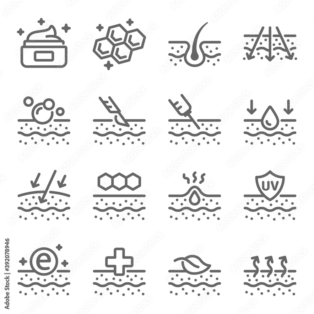 Skin icon illustration vector set. Contains such icon as Treatment ...