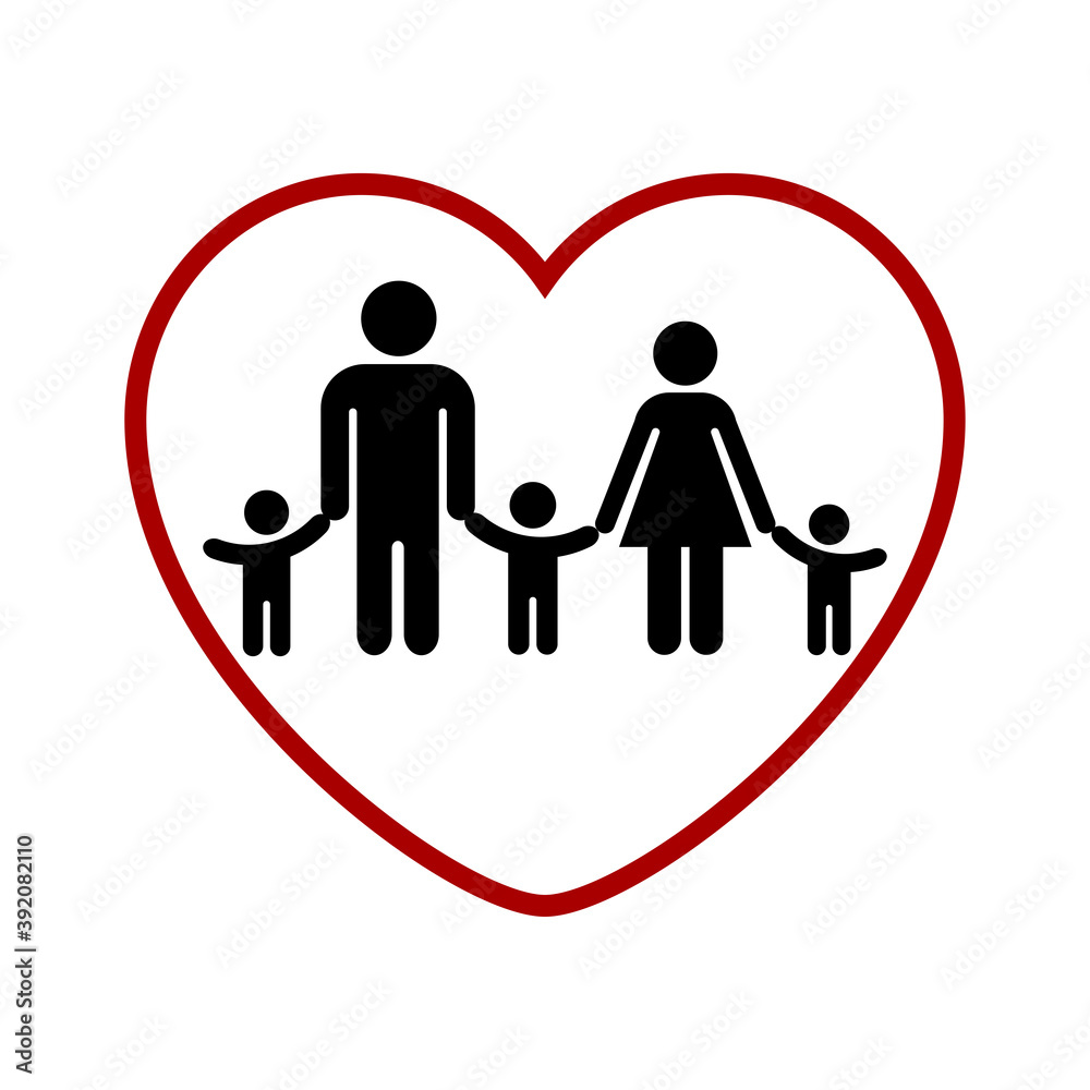 Family icon, silhouette, outline heart. Vector illustration isolated ...
