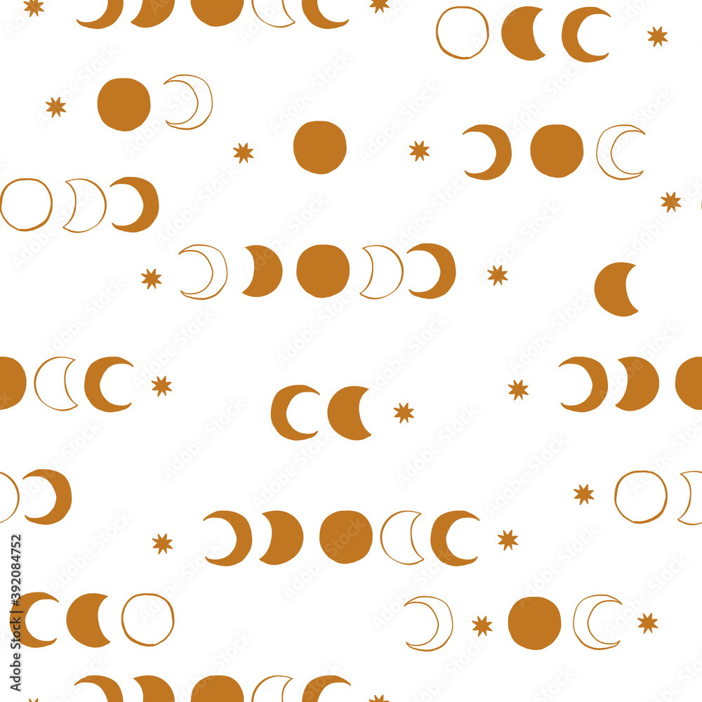 The phases of the moon astronomy patterns. Background in boho style ...