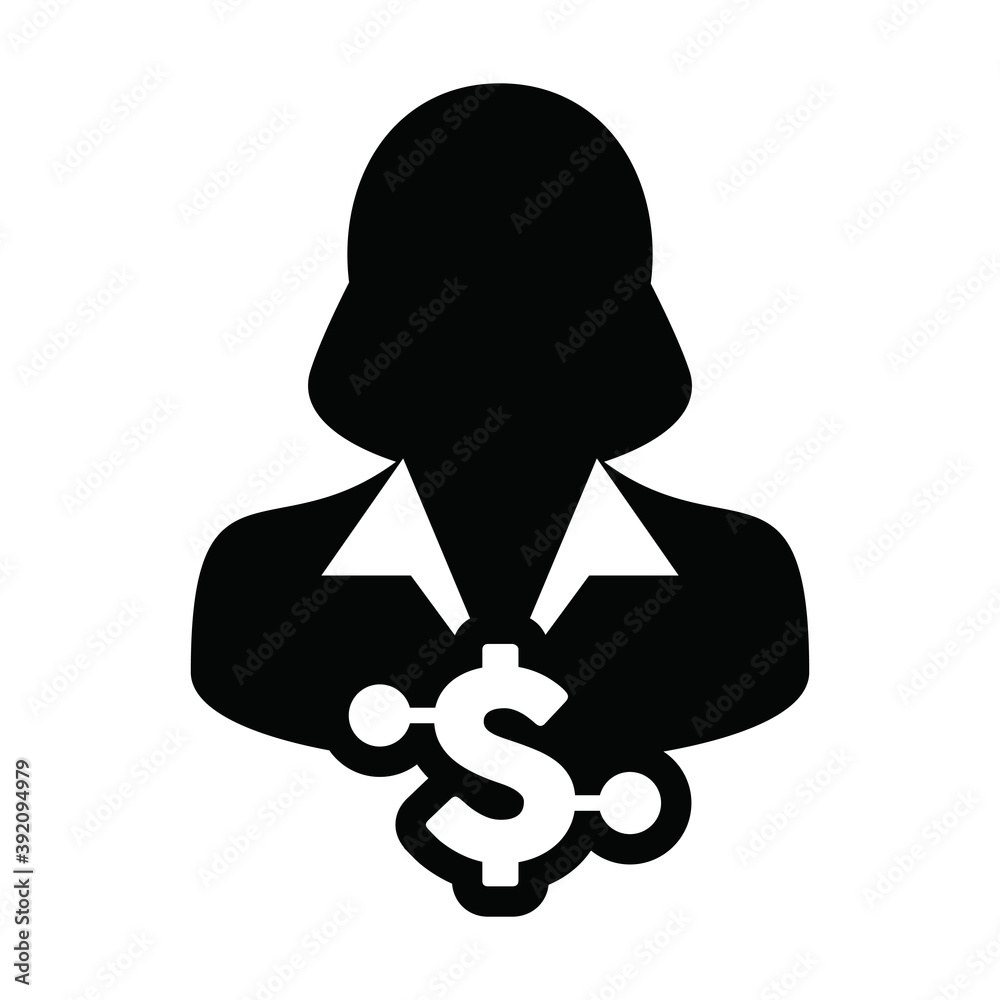 Digital currency icon vector dollar money symbol with female user ...