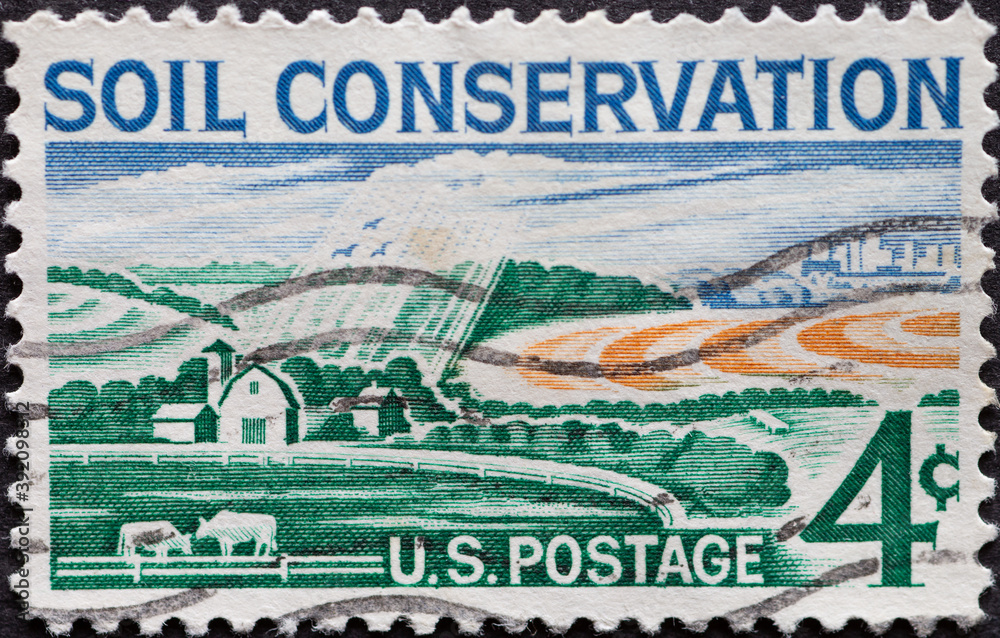 USA - Circa 1959 : a postage stamp printed in the US showing A scene ...
