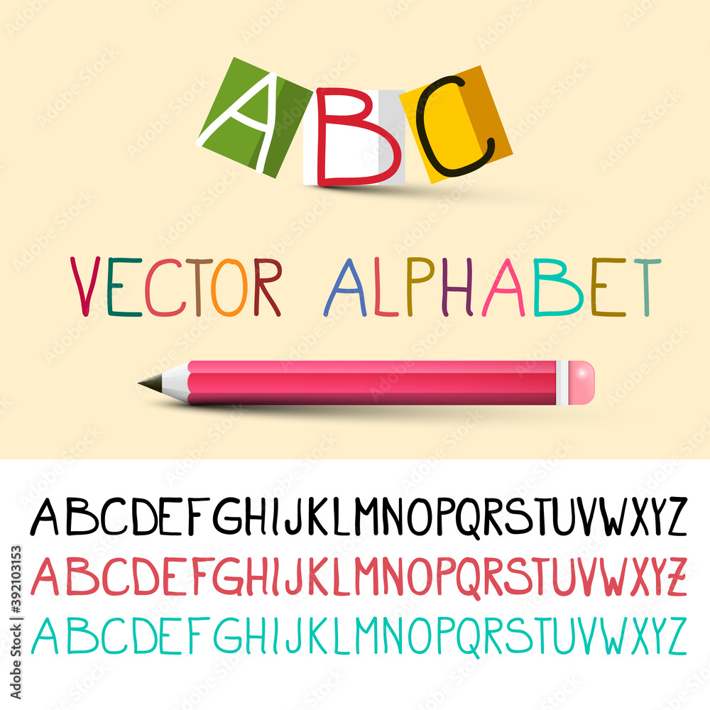 Uppercase Vector Alphabet - Hand Drawn Font with Pencil Catoon Stock ...