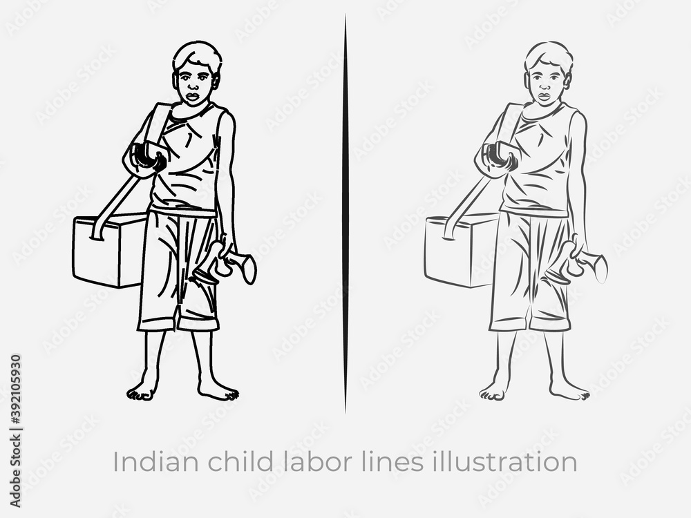 Indian child labour lines illustration_cobbler shoe maker vector symbol ...