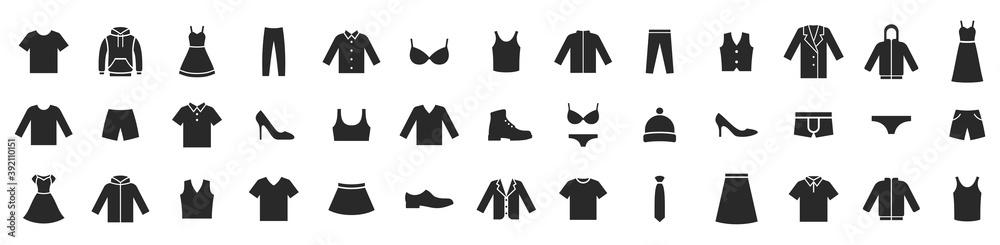 Clothes icons set isolated on white background. Clothing icons. Vector ...