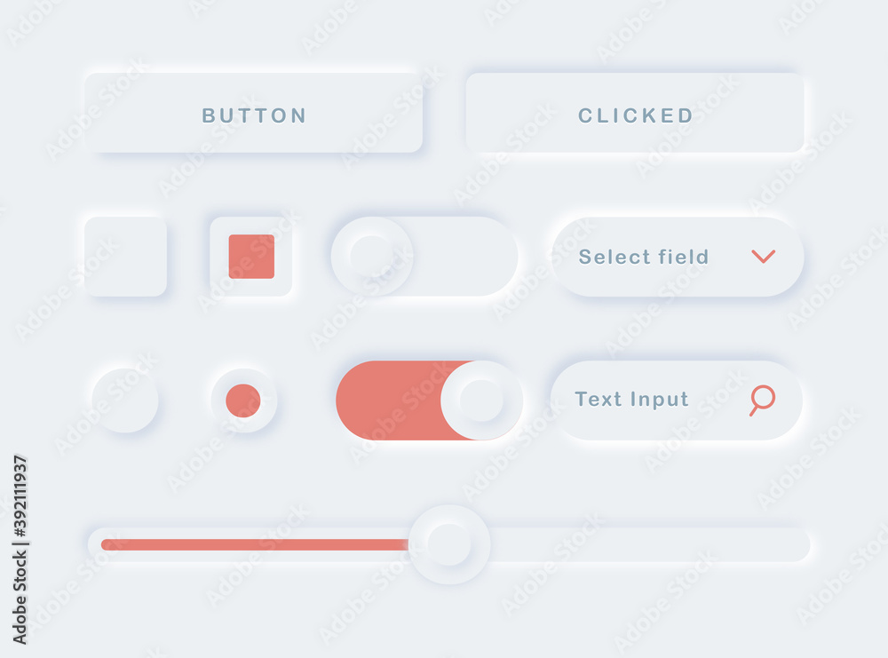 Neumorphism Web Interface Elements. Vector UI Design for Websites and ...
