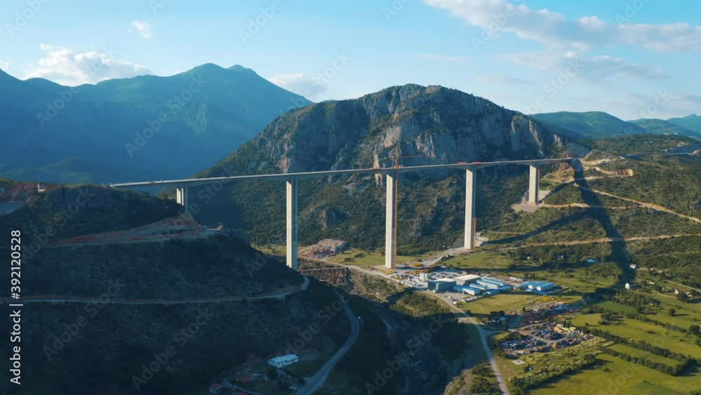 Montenegro. Aerial view of the truss bridge. Drone flying over the Mala ...