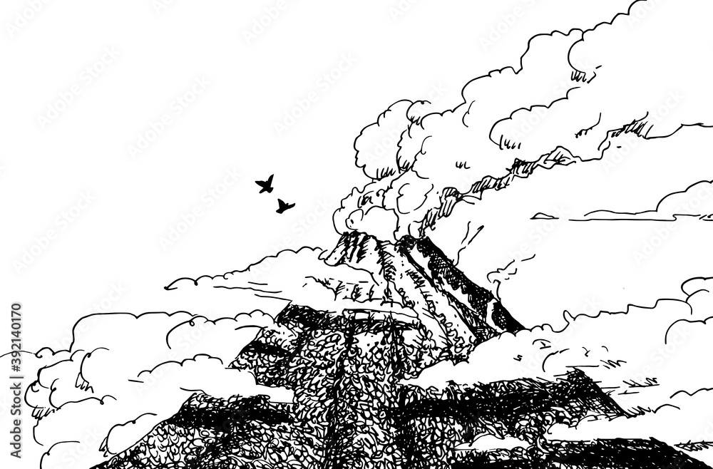 Ash cloud coming from the vent of the Arenal volcano in the middle of ...