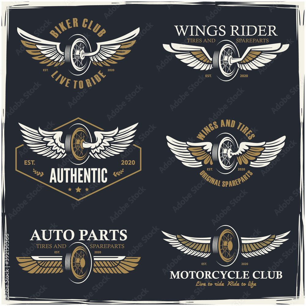Motorcycle Tyre and Wings logo. Design element for company logo, label ...