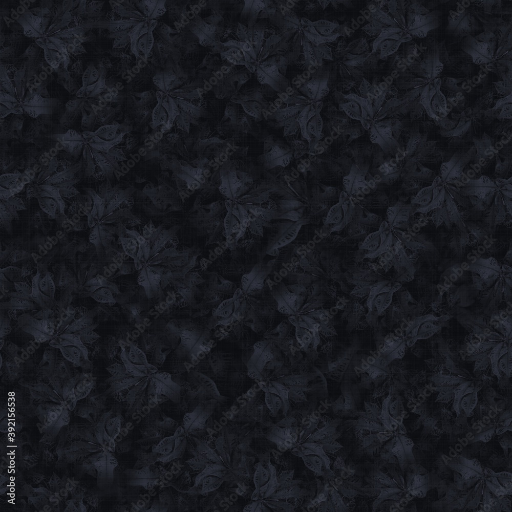 Dark moody almost black leaf seamless pattern. High quality ...
