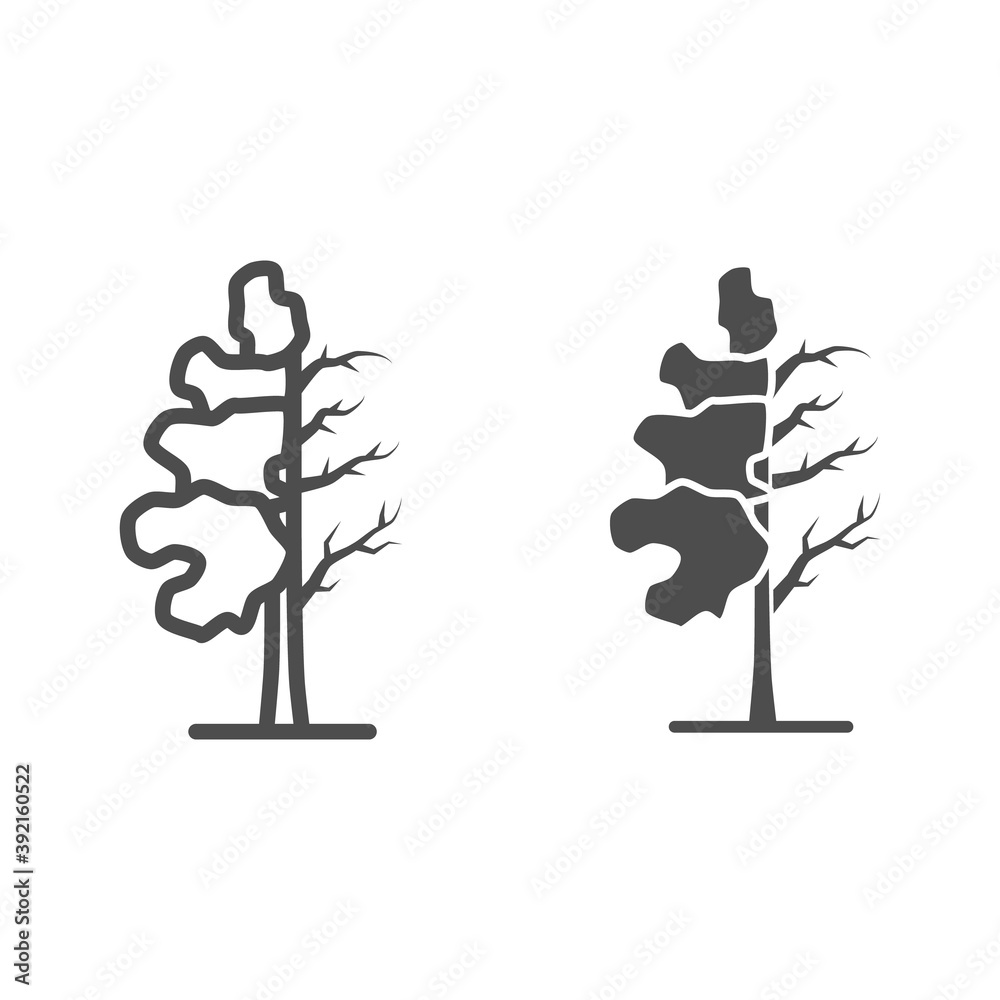 Tree half full of green leaf line and solid icon, changes depending on ...