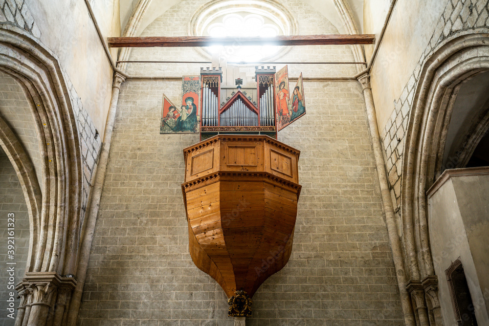 Interior view of Valere Basilica with view on the 600-year-old pipe ...
