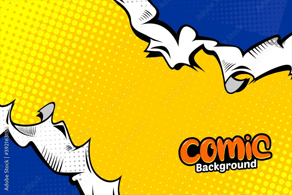 Retro comic background halftone dots, pop art style, with torn paper ...