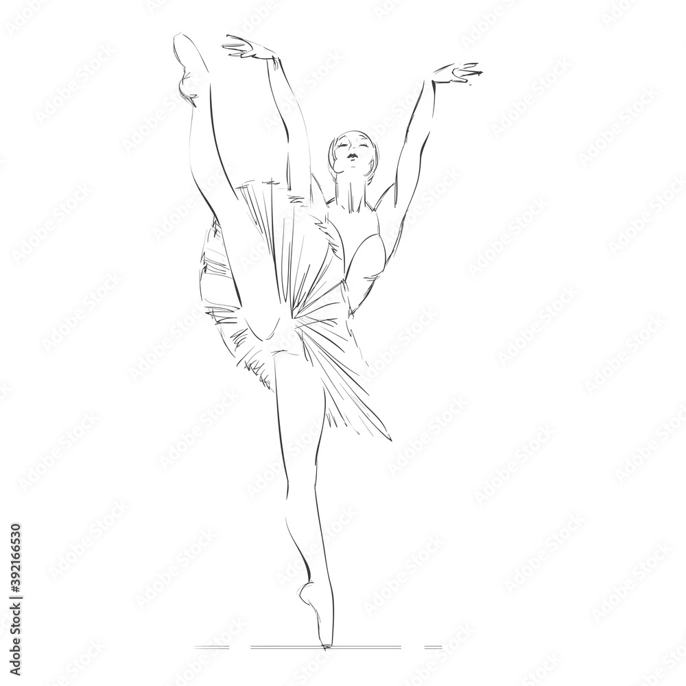 A Young Ballerina. Freehand Drawing of a Ballet Dancer Girl. Vector ...