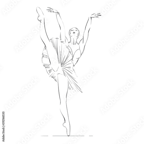 A Young Ballerina. Freehand Drawing of a Ballet Dancer Girl. Vector ...