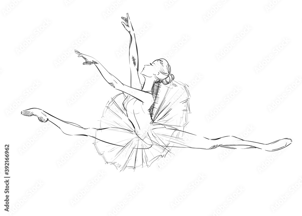 A Young Ballerina. Freehand Drawing of a Ballet Dancer Girl. Vector ...