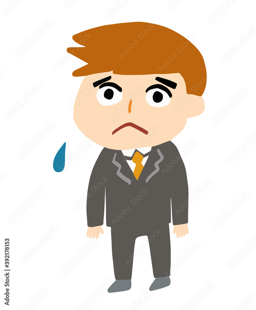 Depressed office worker wearing a suit in a cold sweat. Vector ...