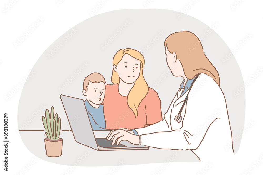 Paediatrician, medicare, health examination concept. Young woman doctor ...
