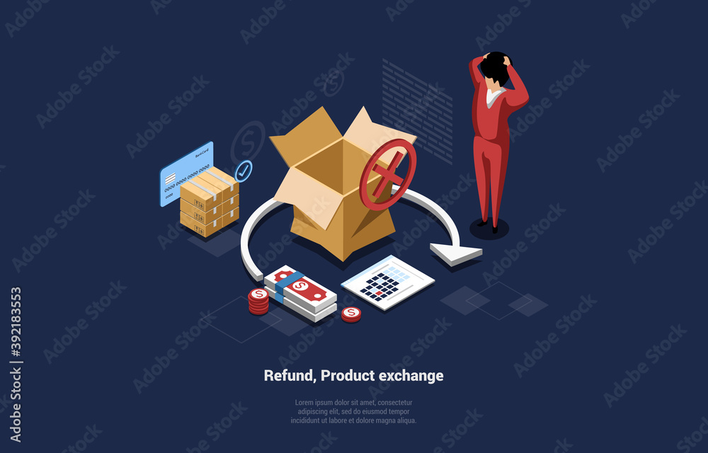 Refund, Product Exchange Conceptual Vector Composition On Dark ...