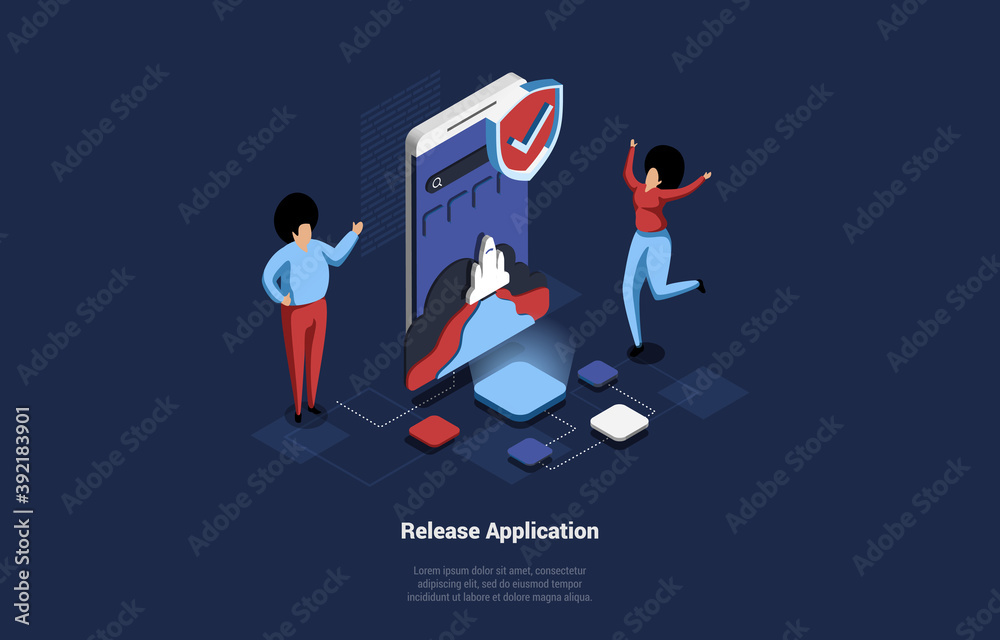 Isometric Cartoon Illustration With Concept Of Research, Develop And ...