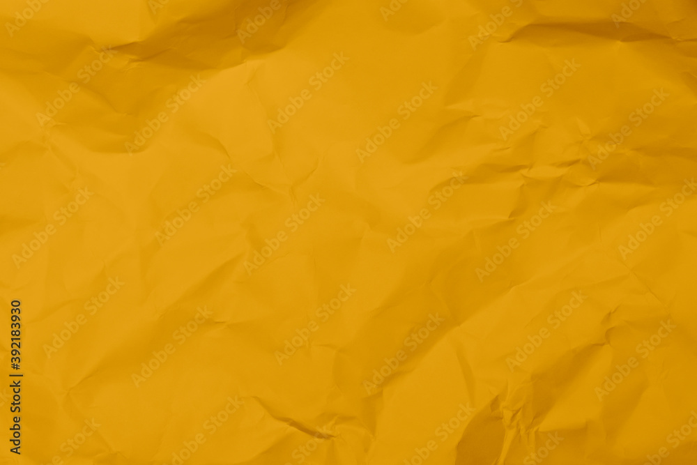 Closeup yellow crumpled paper texture background. Yellow wrinkled paper ...