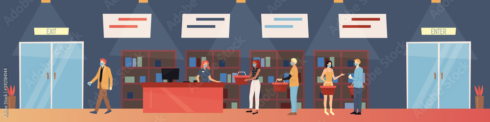 Cartoon Vector Composition In Colorful Flat Style Of Shop Or ...