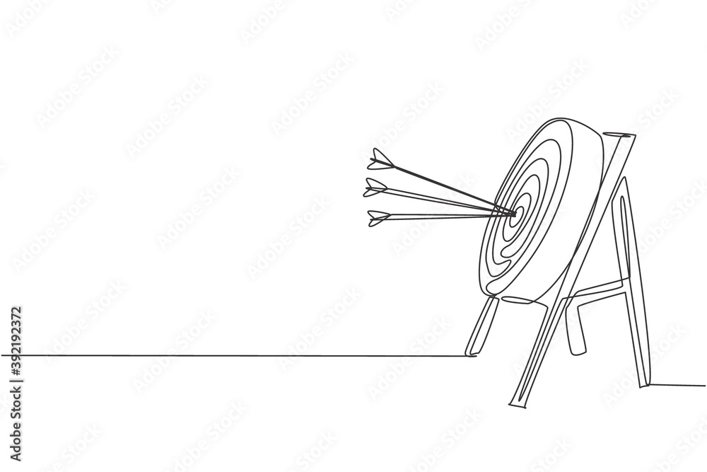 One continuous line drawing of arrows was shot bullseye to archery ...