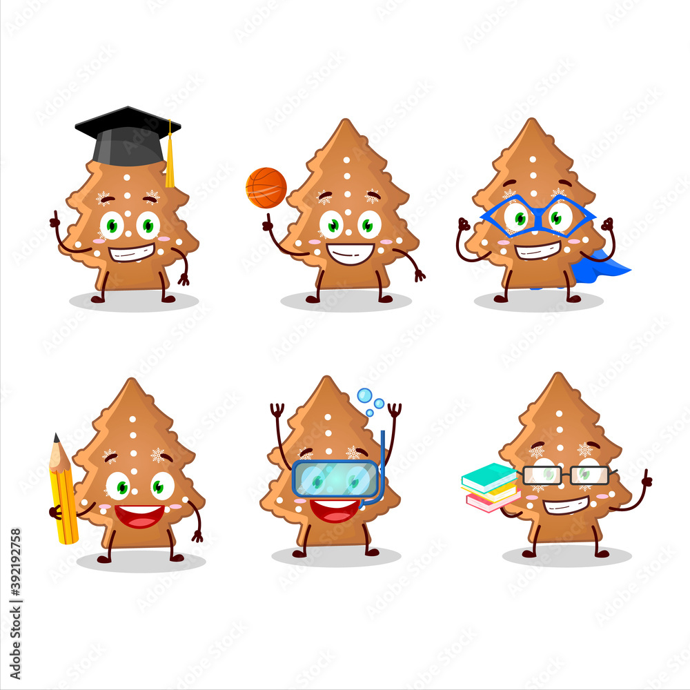School student of cookies tree cartoon character with various ...