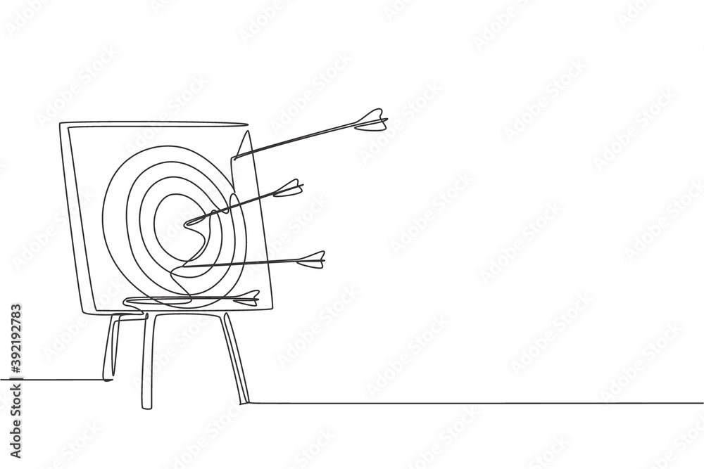 One continuous line drawing of arrows was shoot to an archery target ...