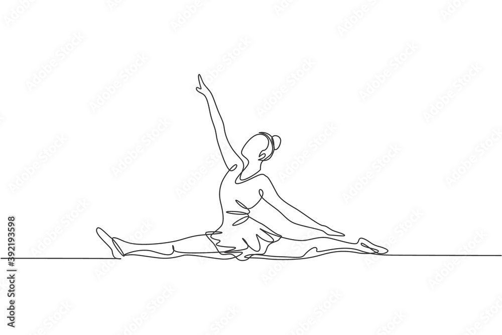 One continuous line drawing of rhythmic motion young beauty gymnast ...