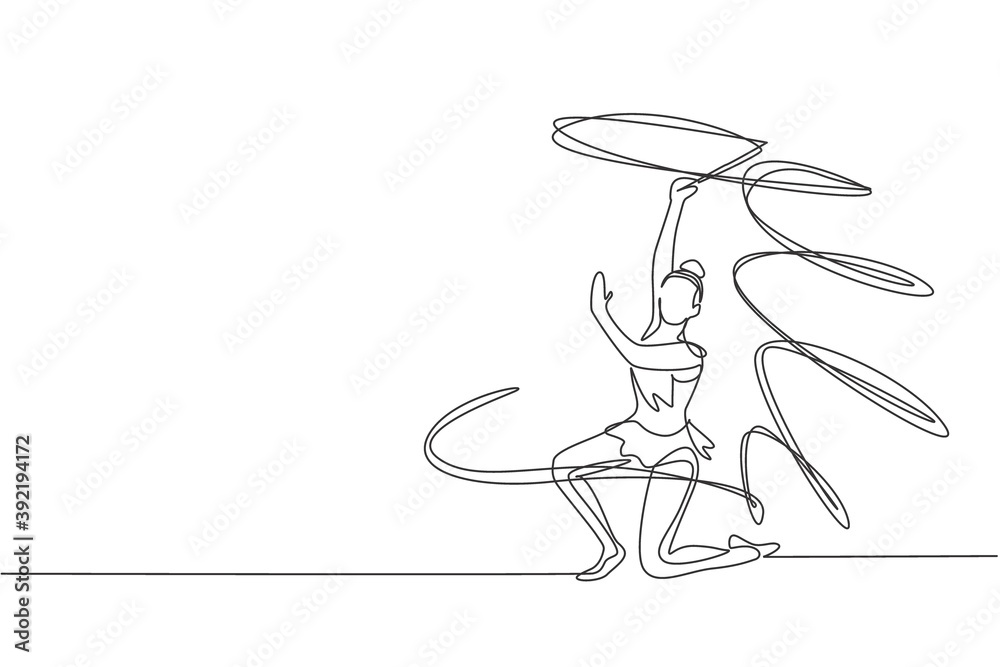 Single continuous line drawing of young beauty professional gymnast ...