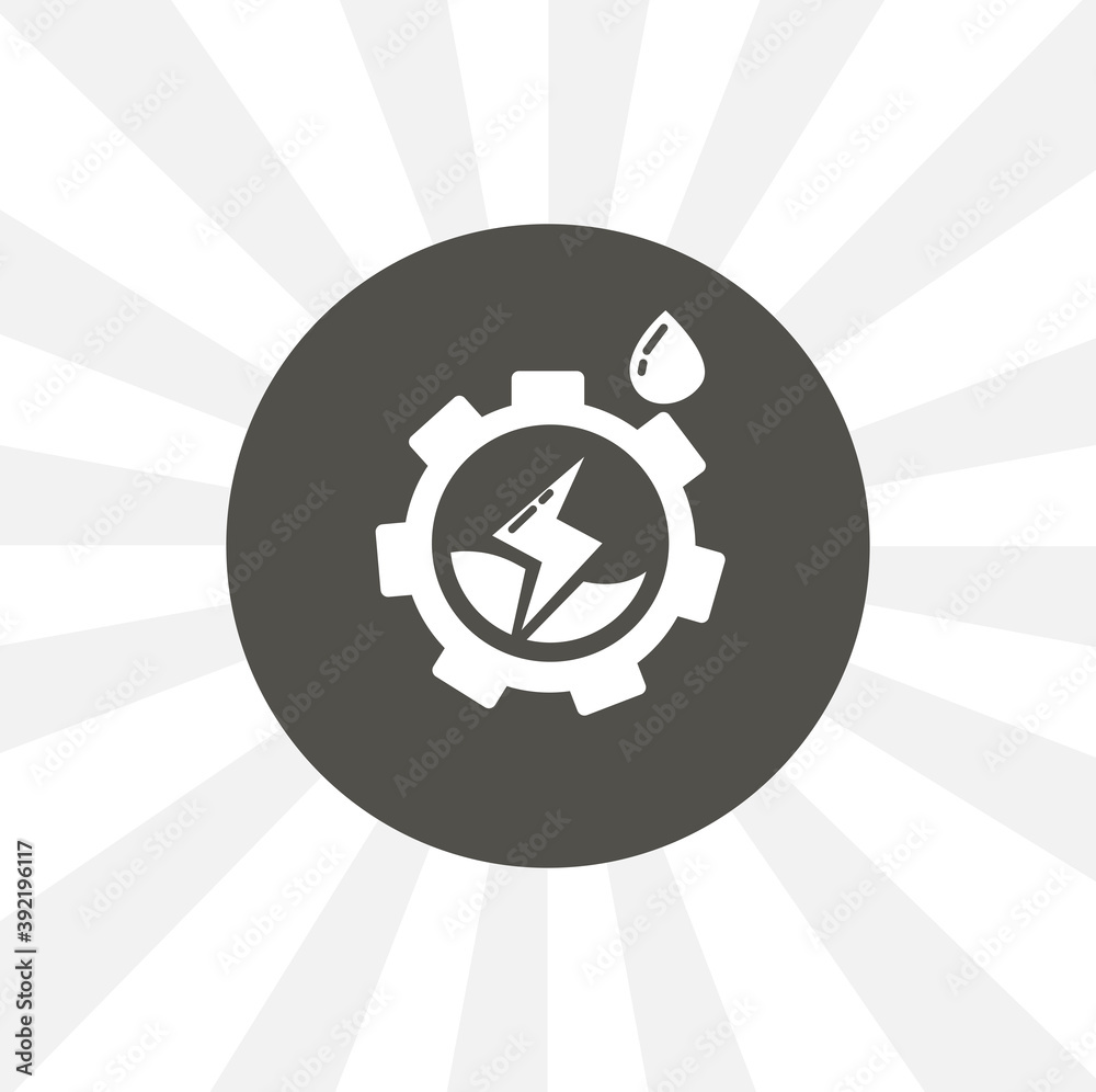 Gear wheel with water as logo. hydroelectric power isolated solid ...