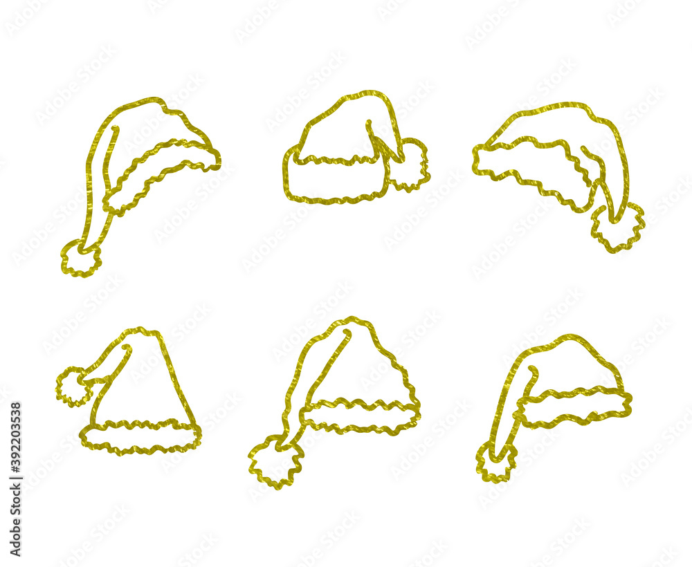 Vector Santa Hats Set, Golden Color, Illustrations Isolated on White ...