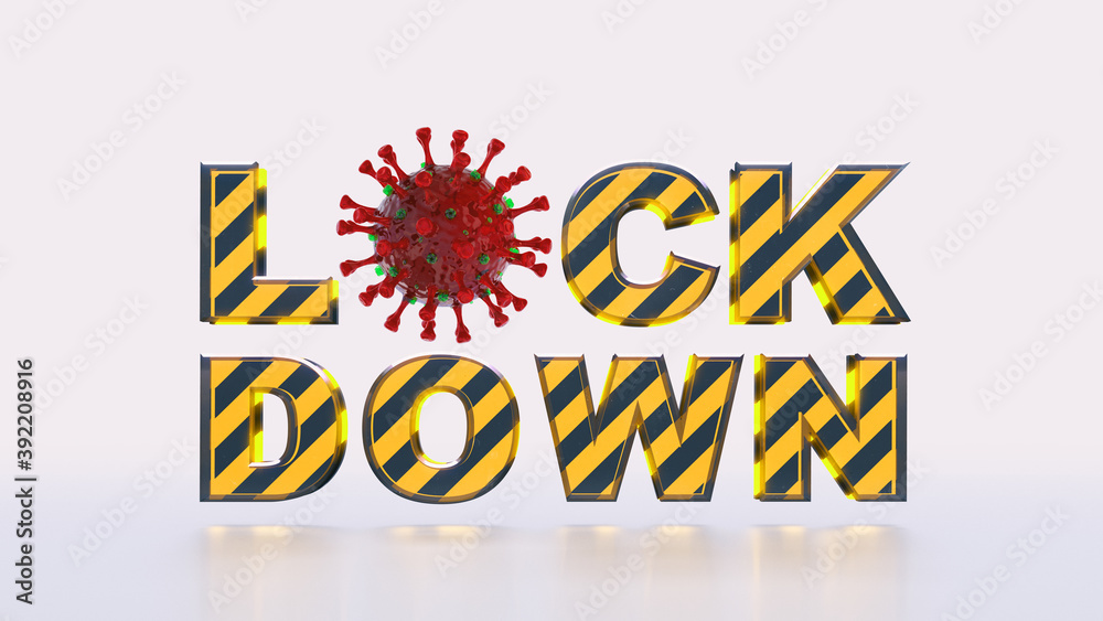 Black and yellow lockdown warning as 3d text and covid on bright ...
