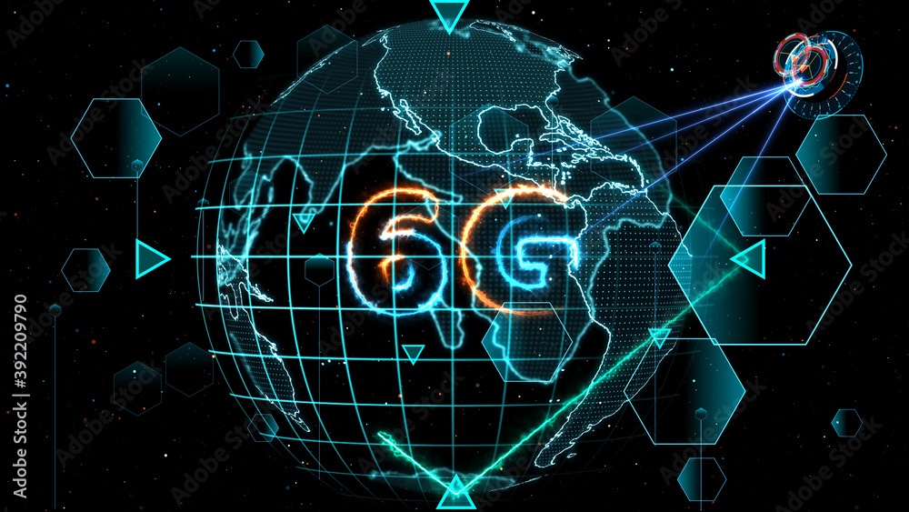 6G network super speed Internet digital world map in monitor digital ...