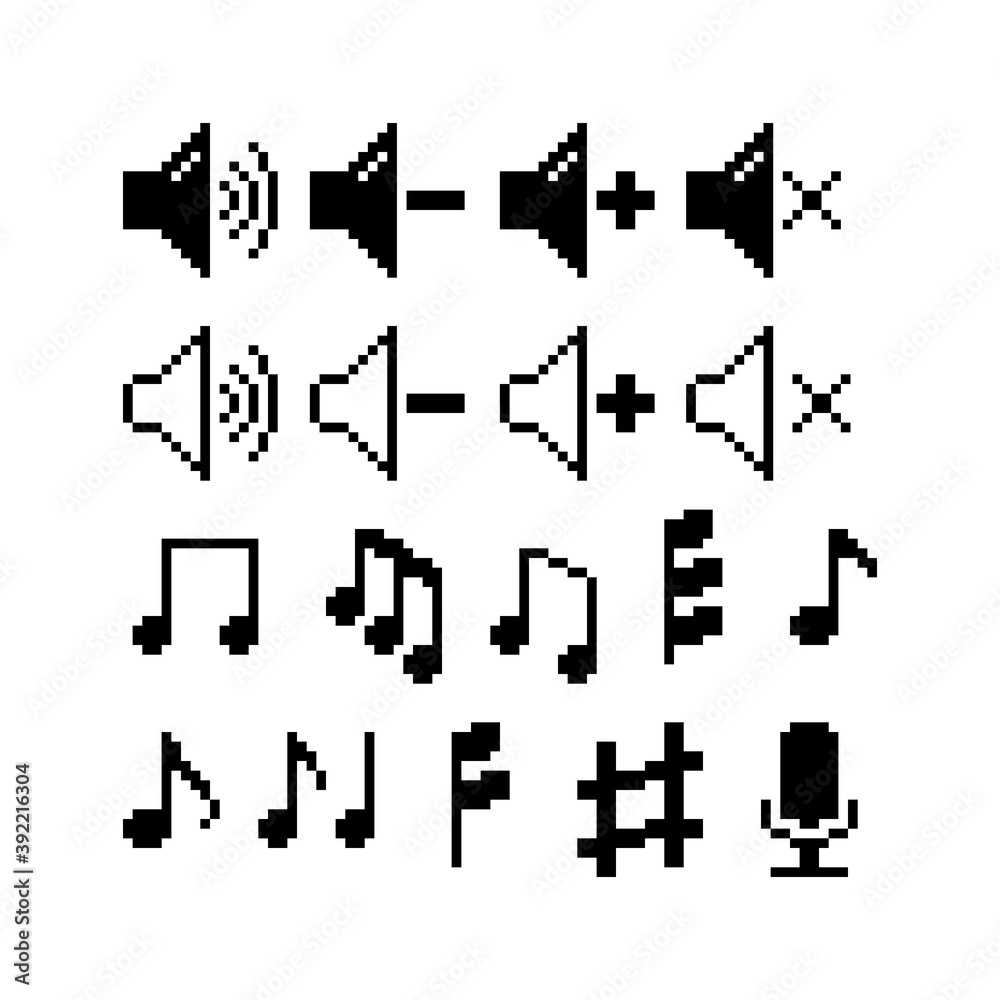 Set of 8-bit pixel graphics icons. Isolated vector illustration. Game ... Set of 8-bit pixel graphics icons. Isolated vector illustration. Game ...