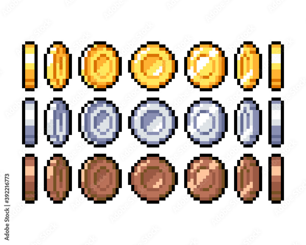 Set of 8-bit pixel graphics icons. Isolated vector illustration. Game ...