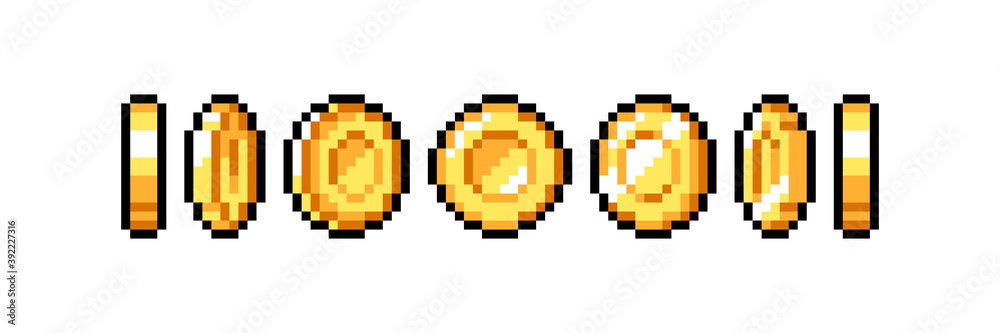 Set of 8-bit pixel graphics icons. Isolated vector illustration. Game ...