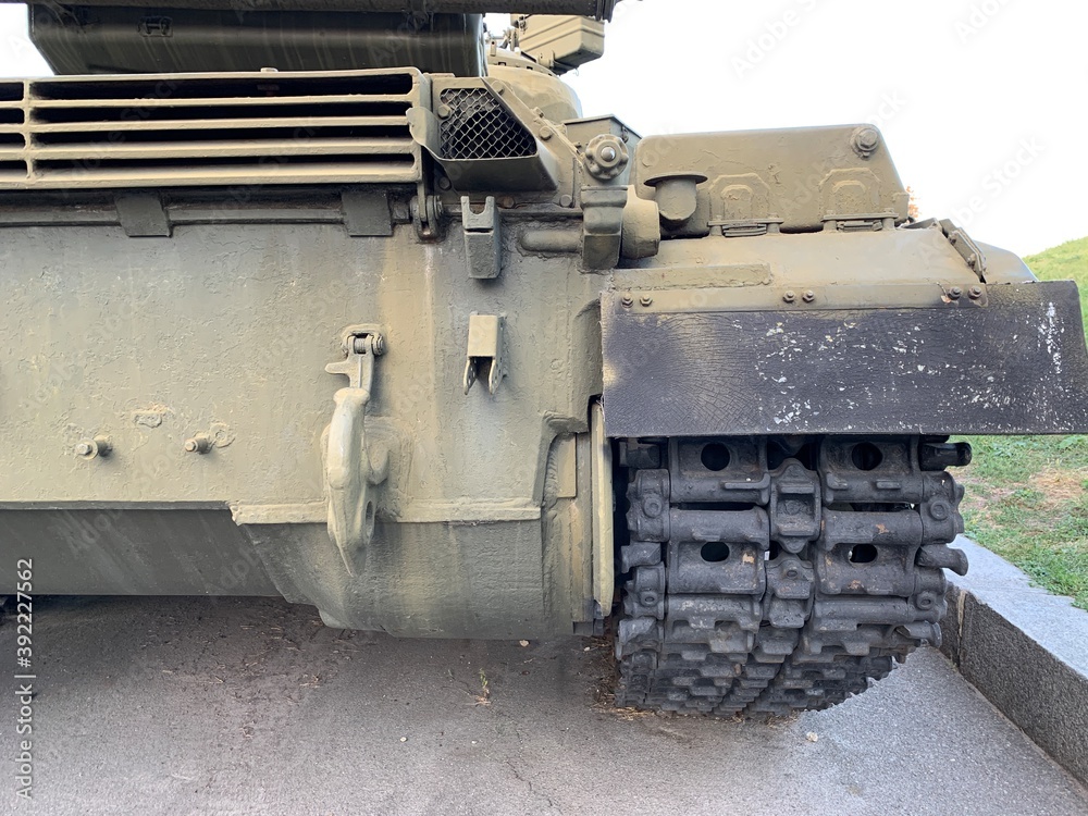 Heavy tank on tracks. Armored military equipment. Infantry combat ...