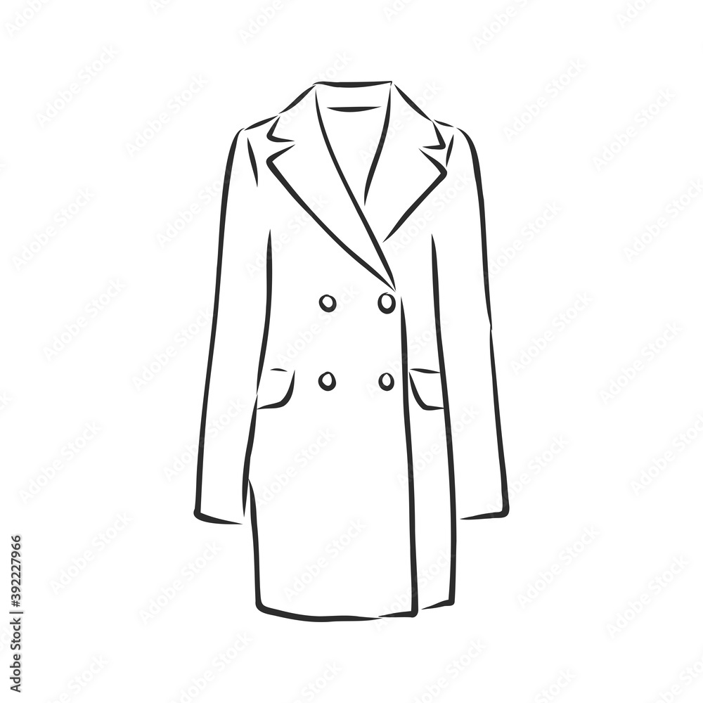Women's coat, Fashion flat sketch. Technical drawing women's coat ...