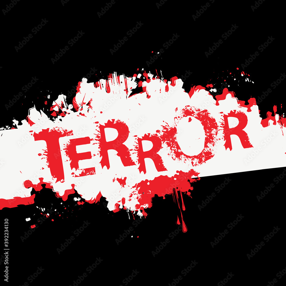 TERROR lettering with scary letters and bloody streaks on a light ...