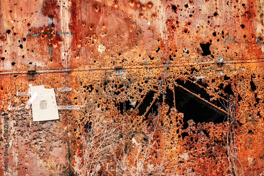 Rusty metallic background with rust and holes. Abstract rusty metal ...