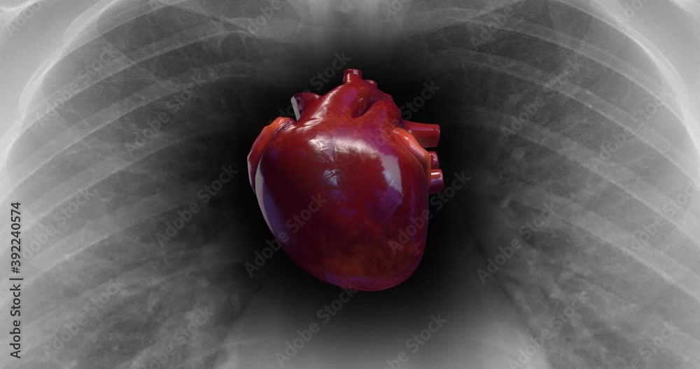 Human Heart Beat Inside Of X-Ray Skeleton. Pumping Blood. Science And ...