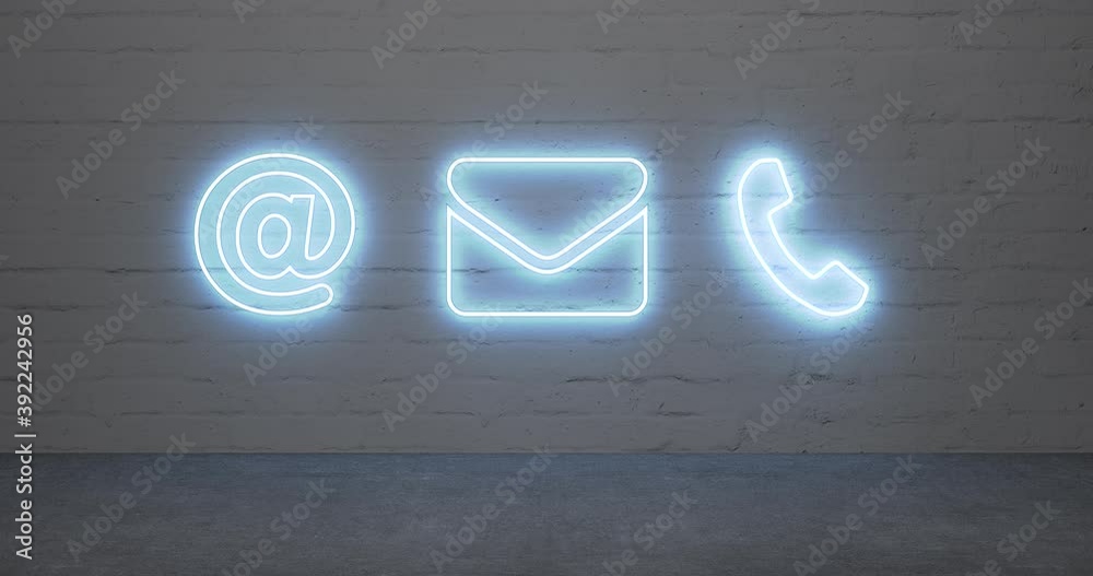 abstract contact icons as neon light in front of background with alpha ...